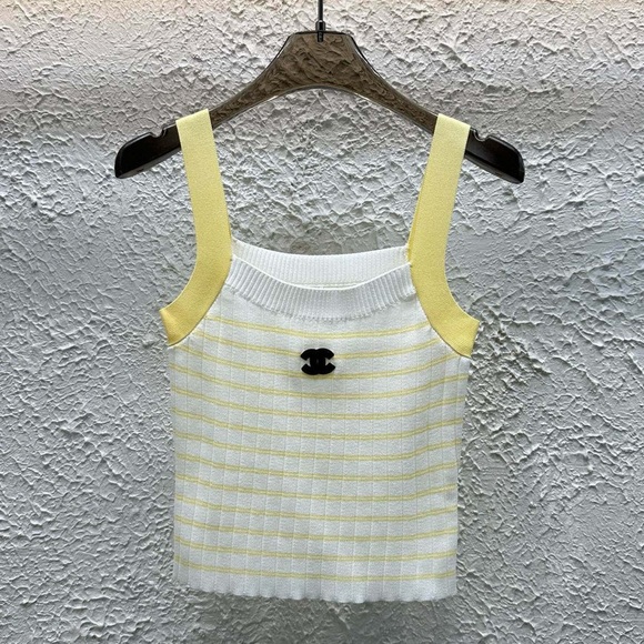 CHANEL | Tops | Chanel Yellow And White Checkered Tank Top | Poshmark